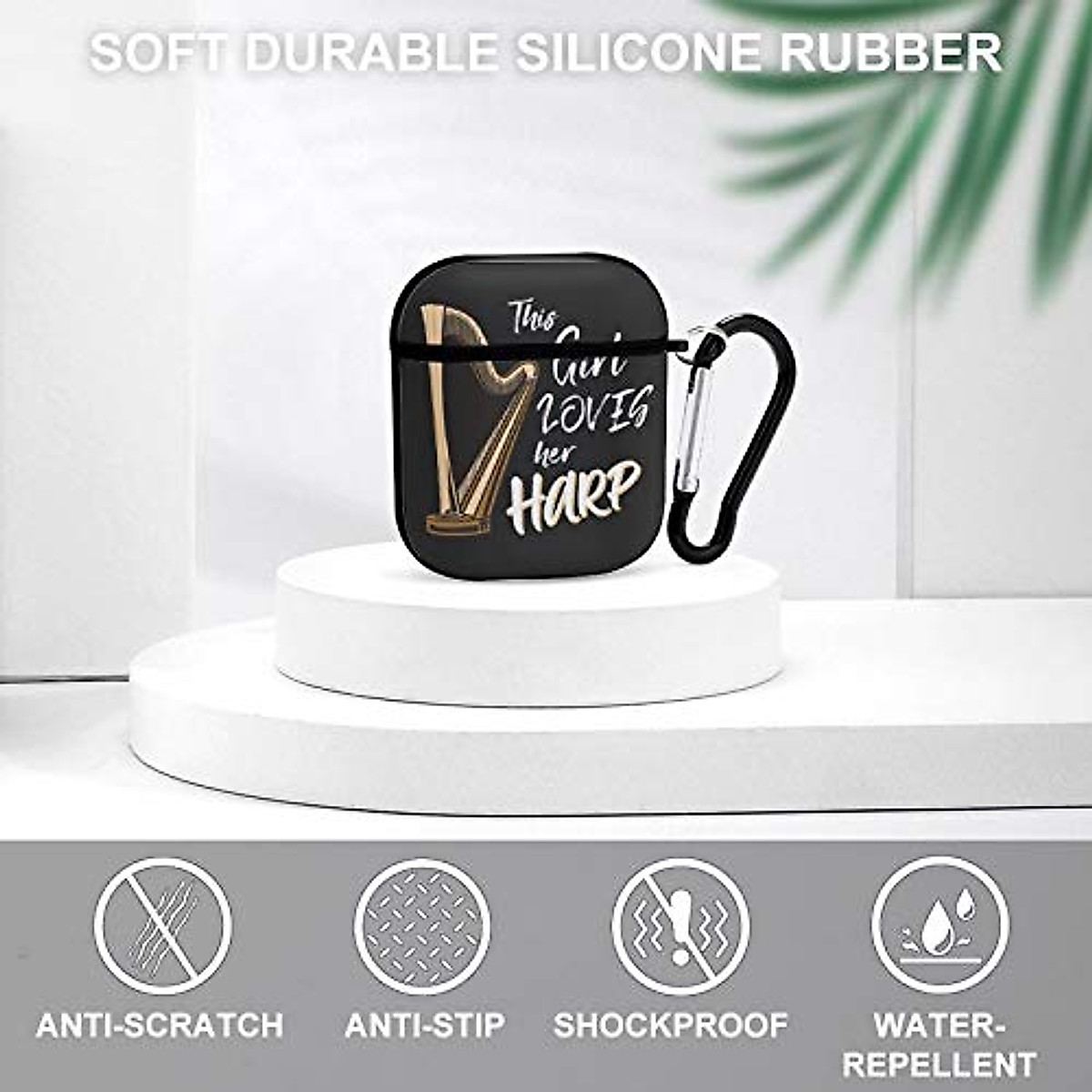 Harp Harpist Airpods Case Cover for Apple AirPods 2&1 Cute Airpod Case for Boys Girls Silicone Protective Skin Airpods Accessories with Keychain