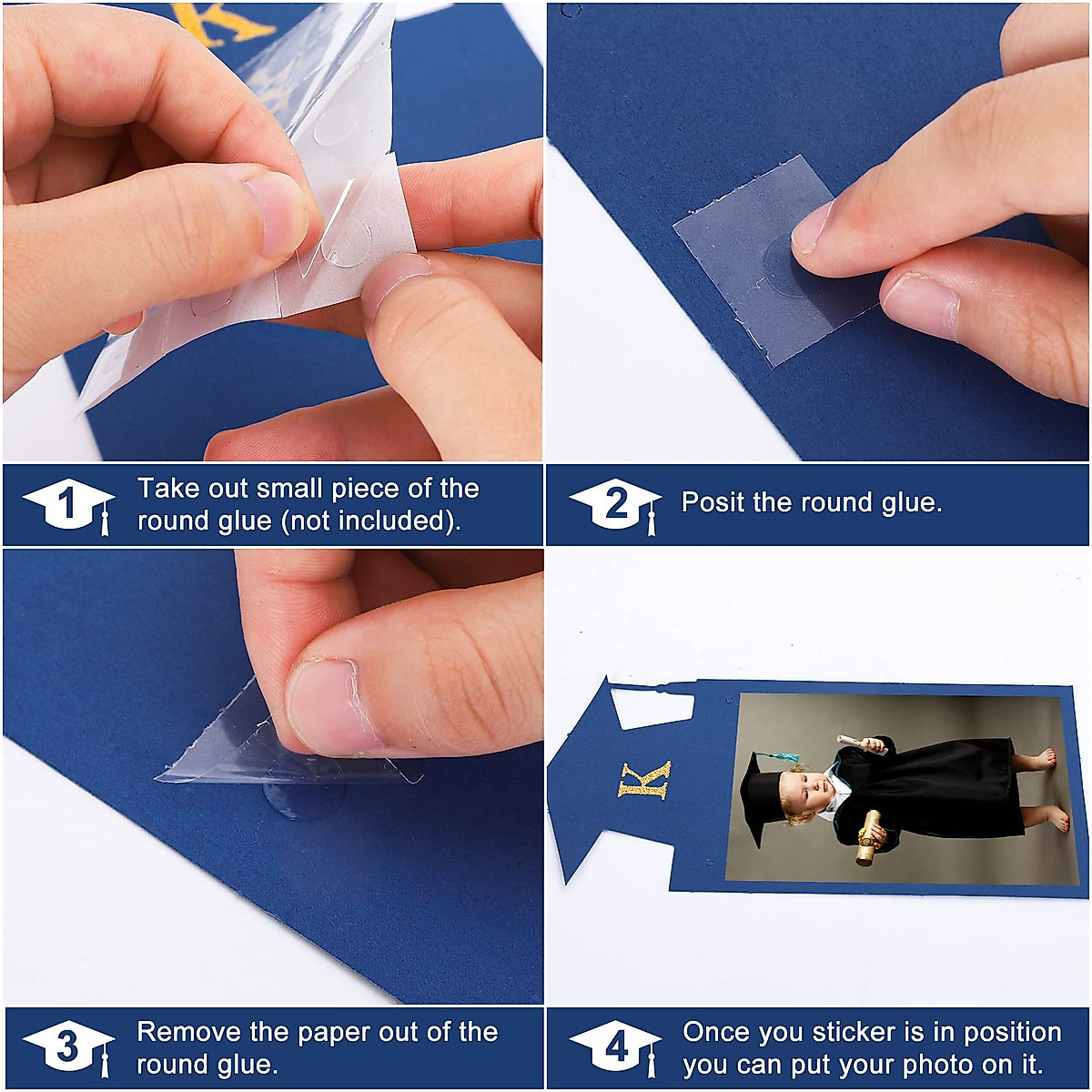 Whaline 2Pcs Graduation Photo Banner, Congrats Grad Banner, No DIY Require Hanging Bunting, Kindergarten to 12th Grade Picture Garland, Black Gold Glitter Banner for Grad Party Decor, 5 x 7 inch