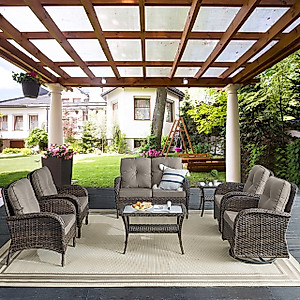 Belord Outdoor Wicker Loveseat with Coffee Table, Patio Loveseat Sofa 2 Piece Outdoor Wicker Furniture Set for Patio Porch Deck Balcony Light Brown/Gray