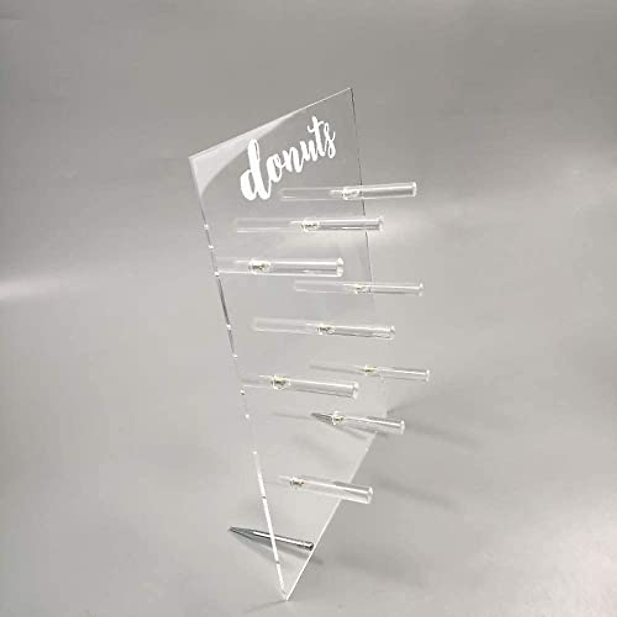 LUGUNU Reusable Acrylic Donut Wall Display Stand On Table, Crystal Clear Handmade Donut Holder for Baby Showers, Birthday, Holiday Gathering, Donut Party Decorations and More, 9 Pillars (Say Donuts)