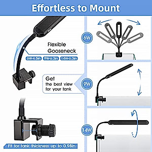 hygger 0.5~5 Gallon Nano Tank Mini Clip-on Aquarium Light with White Blue Red LEDs Fish Tank Lighting Built-in Timer 5 Brightness Levels 6W with USB Port (Include Power Plug)