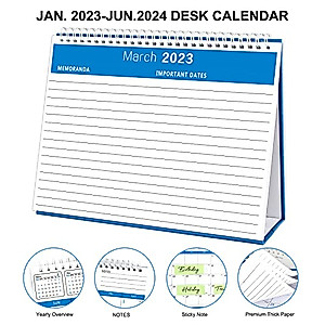 BHR Desk Calendar 2023-2024,Monthly Desk Calendar from January 2023-June 2024,10"×8" Standing Flip Desktop Calendar with Strong Twin-Wire Binding,Thick Paper and Writing Blocks for New Year and Christmas Gifts