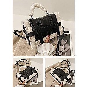 Winter Faux Fur Trim Shoulder Bag Women PU Leather Tote Bag Solid Color Tote Handbag Crossbody Bag for Women
