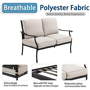 ARTLOFT Patio Loveseat with Coffee Table Outdoor Conversation Loveseat Porch Furniture Set Sofa for Balcony, Backyard, and Deck with Soft Cushions and Metal Table (White)