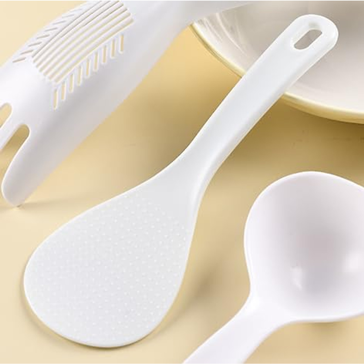 2 Pieces Plastic Rice Paddle Rice Spoon Scooper Rice Cooker Spoon Rice Scooper Rice Ladle Paddle Rice Scoop Spoon, White, 20 x 7cm