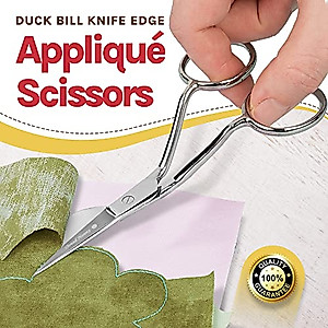 ThreadNanny Duckbill Scissors (4.5-Inch) - Duckbill Applique Scissors for Professionals - Ergonomically Bent Curved Offset Handle - Paddle Shaped, Razor-Sharp, Premium Grade German Steel