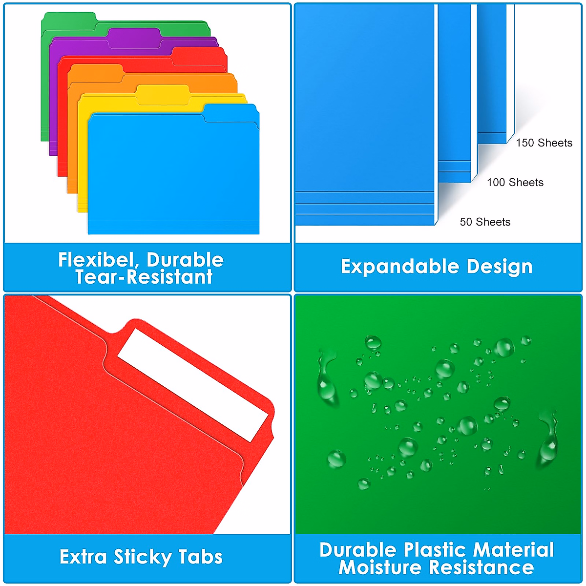 Gloween 36 Pack Plastic File Folders, Assorted Colors File Folders Letter Size, 1/3 Cut Tab Great for Documents Organizing and Easy Files Storage