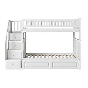 AFI Columbia Staircase Bunk Twin Over Twin with Turbo Charger and Raised Panel Bed Drawers in White