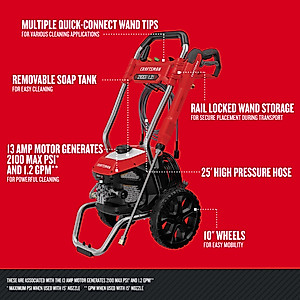 CRAFTSMAN Electric Pressure Washer, Cold Water, 2100-PSI, 1.2 GPM, Corded (CMEPW2100)
