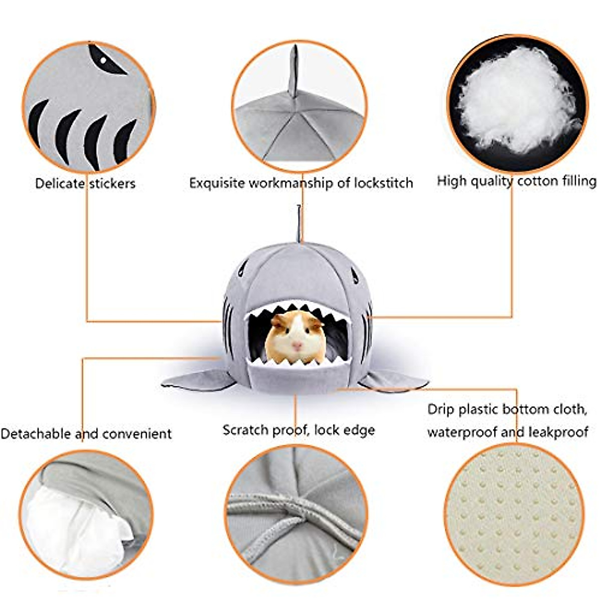 Tfwadmx Guinea Pig Warm Bed House,Small Animal Large Washable Cotton Nest Shark Hideout Sleeping Mat Hut Cage Toy for Rabbit Hedgehog Rat Chinchilla Hamster -(Gray)