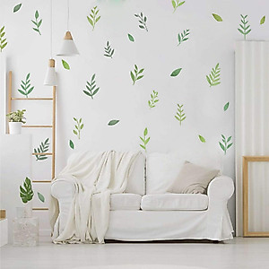 IKEYU Green Leaf Wall Decals Watercolor Leaves Wall Stickers Small Green Leaves Wall Decal Fresh Leaf Wall Sticker for Nursery Bedroom Living Room