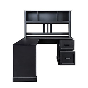 OPTOUGH Hutch,Home Office Table Computer Bookshelf,Writing Study Desk for Bedroom,Antiqued Black Finish