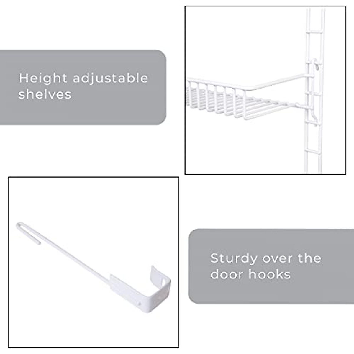 Smart Design Over The Door Adjustable Pantry Organizer Rack w/ 6 Adjustable Shelves - Steel Metal - Hanging - Wall Mount - Cans, Spice, Storage, Closet - Kitchen [White]