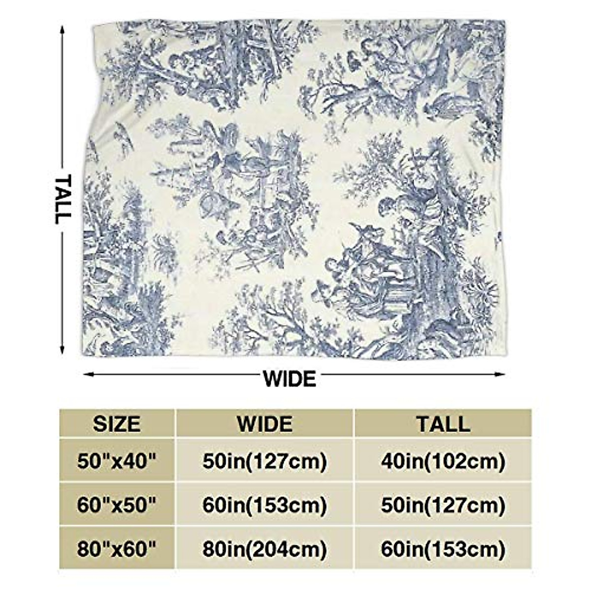 Toile Blanket Super Soft Light Weight Cozy Warm Fluffy Plush Throw Blanket for Bed Couch Living Room 40x50 inch
