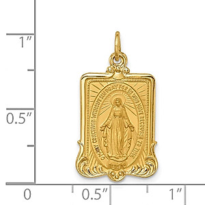 Diamond2Deal 14k Yellow Gold Satin Large Rectangle Framed Miraculous Medal (L- 26.15 mm W- 14.5 mm)