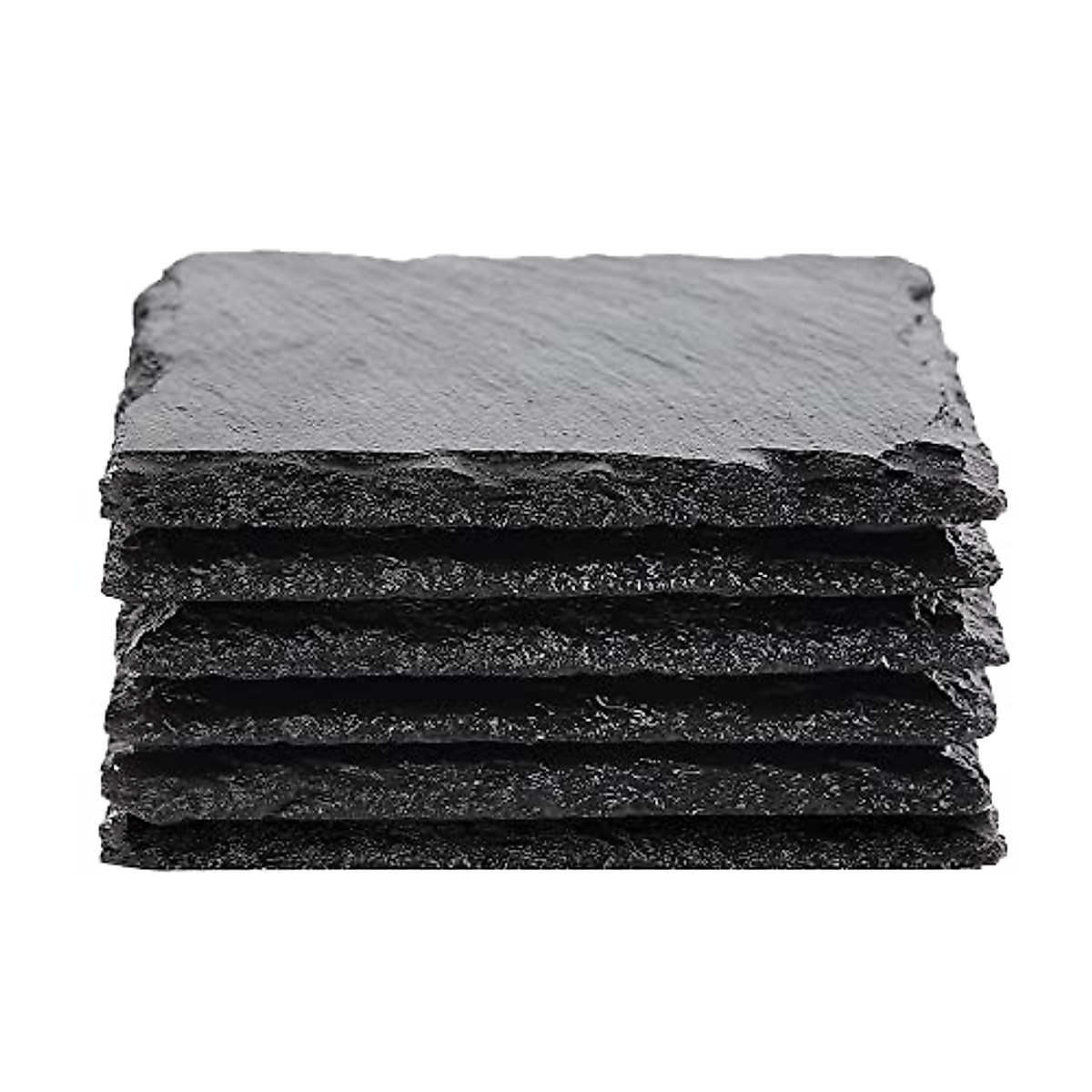 Set of 6 Coasters Slate Coasters with Hemp Rope Drink Coasters Black Stone