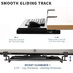 VIVO Clamp and 12 inch Rail Set for DIY Custom Wooden Keyboard Trays (Tray Not Included), Under Desk Pull Out Slider Track with Extra Sturdy C-clamp Mount System, Black, MOUNT-RAIL02