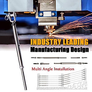 (10 Pack) Adjustable T316 Stainless Steel Deck Cable Railing Kit for Wood Posts, Swage Turnbuckle 10-Pcs, Eye Terminal Wood Screw Stair Railing Marine Grade