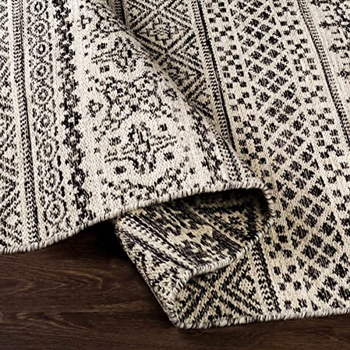 Hauteloom Mababanaba Wool Living Room, Bedroom Area Rug - Bohemian, Transitional - Black, Gray, Cream - 8' x 10'