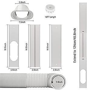 HOXHA Air Conditioner Window Vent Kit Universal Adjustable Window Kit with 5.9” Diameter 59” Length Exhaust Hose for AC Unit, AC Seal Panel for Horizontal&Vertical Window