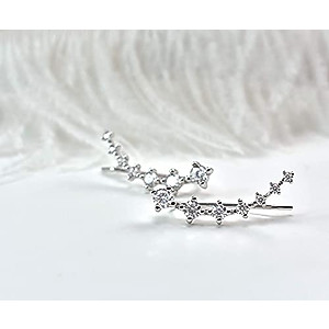 7 Crystals Ear Cuffs Hoop Climber S925 Sterling Silver Earrings Hypoallergenic Earring (White)