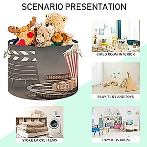 xigua Movie Theater Popcorn Round Storage Basket Collapse Canvas Fabric Storage Bin with Cotton Handles for Organizing Home/Kitchen/Nursery/Office/Toy