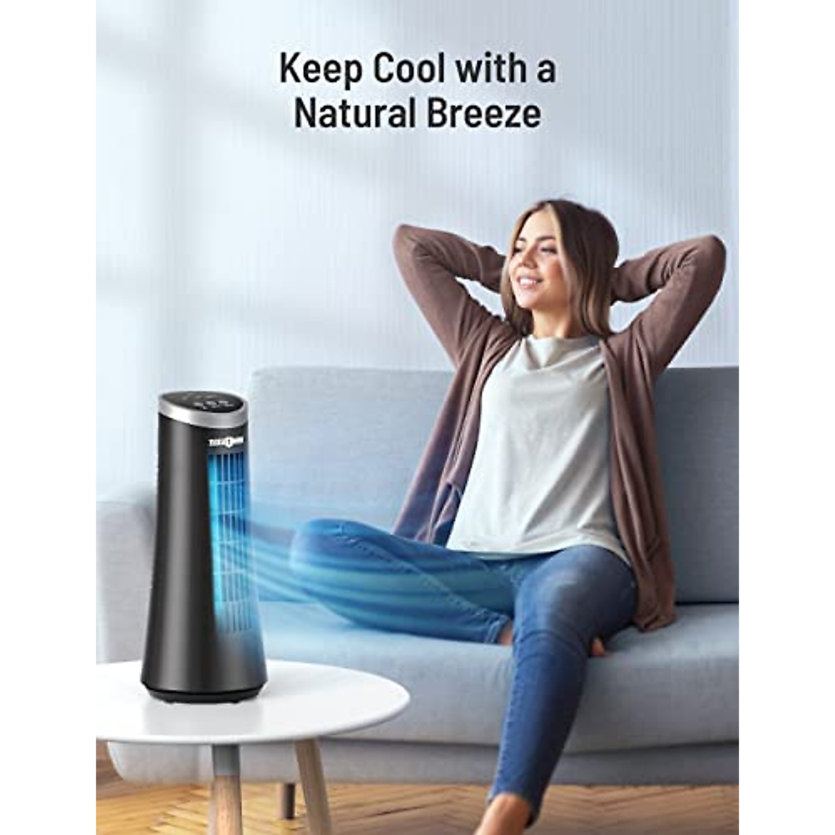 PARIS RHÔNE Desk Fan, 75° Oscillating Tower Fan with 2 Speeds, Quiet Cooling Table Fan, 12’’ Portable Corded Small Fan, Bladeless Fan for Bedroom Home Office Desktop, Black, 9 Inch