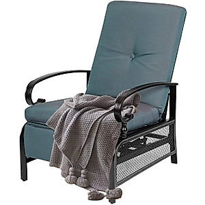 Omelaza Adjustable Outdoor Lounge Chair with Removable Cushions - Metal Recliner Sofa for Patio, Garden, Poolside - Peacock Blue