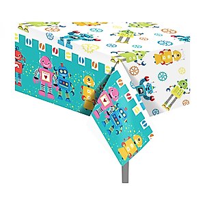 Robot Party Supplies 2Pcs Plastic Tablecloth Waterproof Table Cover Robots Tablecloth Robot Cartoon Tablecloth for Robot Birthday Party, Robots Theme Party Baby Shower Decoration,54 x 87In