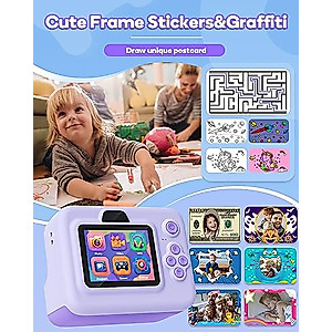 Dylanto Instant Print Camera for Kids,2.4 Inch Screen Kids Instant Cameras, Christmas Birthday Gifts for Girls Age 3-12, Portable Toddler Toy for 3 4 5 6 7 8 9 10 Year Old Girls Boys Purple