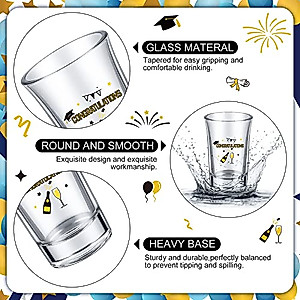 Rtteri 12 Pcs Graduation Clear Party Shot Glasses Set 2024 Graduation Whiskey Glass Gift 1.2 oz Thick Base Shot Glasses Funny Graduation Glass for College High School Graduate Party Supplies, 6 Styles