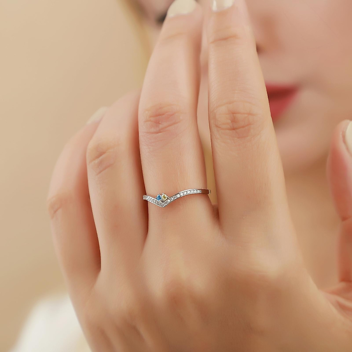 SOWORTH Mothers Ring with 1-5 Birthstones, S925 Silver Personalized Birthstone Rings for Women, Promise Ring, Custom Gifts for Mom Grandma (8)