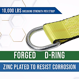 Boxer 2" x 10ft Pro Lasso Tow Strap with D Ring & Protective Sleeve – Car Tie Down, Auto Hauler, Auto Transport – 10,000lbs - 4 Pack