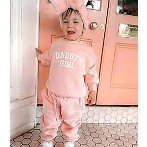 Baby Girl Clothes Daddy Mama Saying Outfits Long Sleeve Fall Winter Infant Toddler Sweatshirt Top Pants Set (Pink, 0-6 Months)