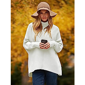 ANRABESS Womens Oversized Turtleneck Long Sleeve Sweater Asymmetric Hem Casual 2023 Fall Winter Pullover Knit Pullover Jumper Tops A87Bai-M White