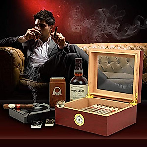 Mantello Cigars Humidor, Glass-Top Cigar Humidors, Humidor Box for 25-50 Cigars, with Hygrometer & Divider, Humidors