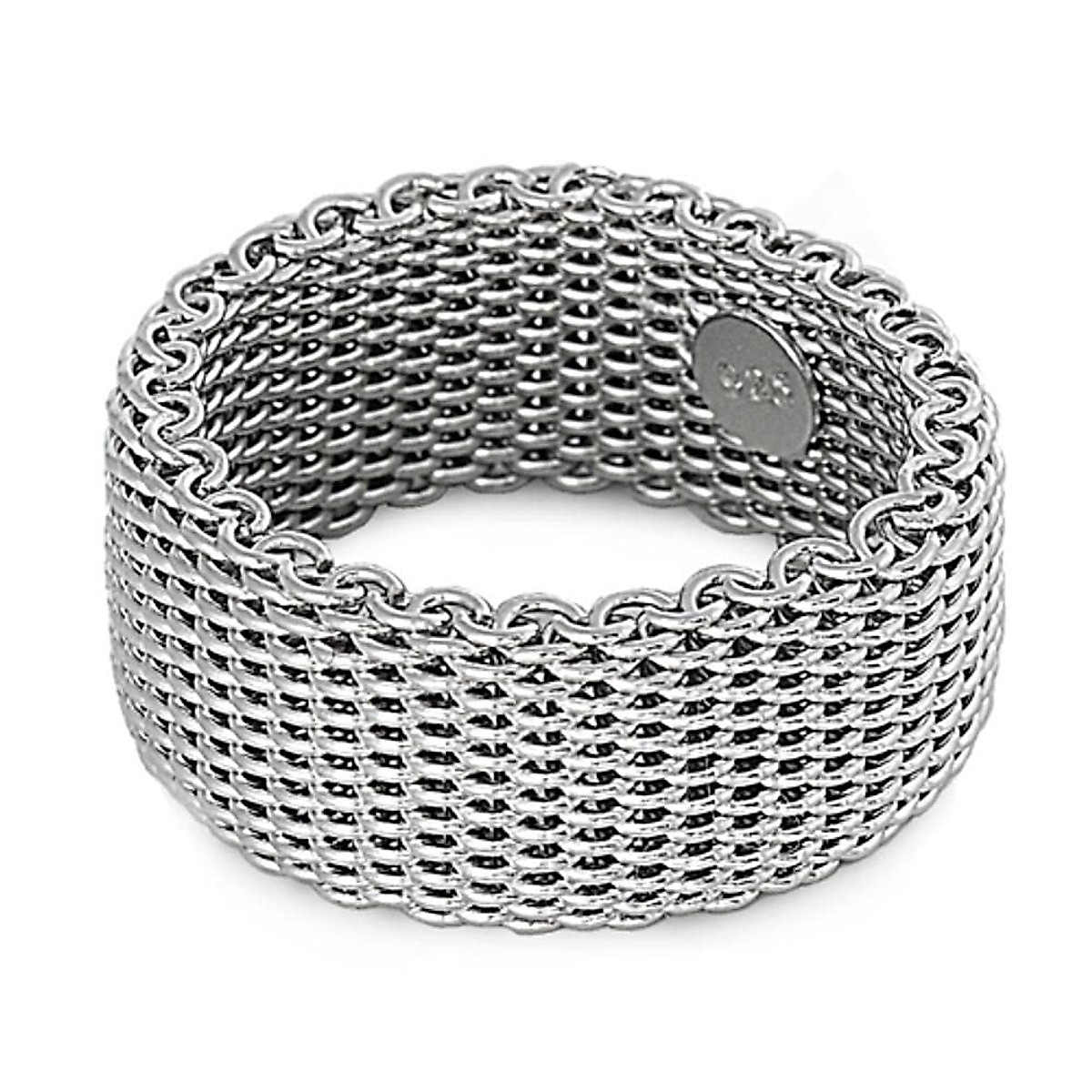 Sterling Silver Women's Mesh Ring Wholesale Pure 925 Wide Band 10mm Size 7