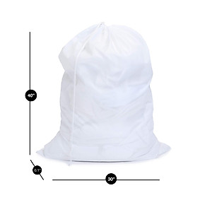 SMART DESIGN Jumbo Laundry Bag with Carry Handle and Push Lock Drawstring - Durable Polyester Nylon Material - Clothes, Sports, Kids - Home Organization Holds 3 Loads - 40 x 30 Inch - White