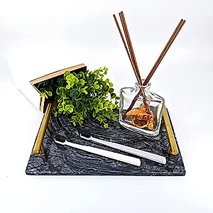 BustleDust Handmade Marble Decorative Tray with Golden Handles,Vanity Tray, Cosmetics Perfume Tray, Jewelery Diplay Tray, Dresser Organizer Tray(Black 11.8 x 7.9 x 0.39in)