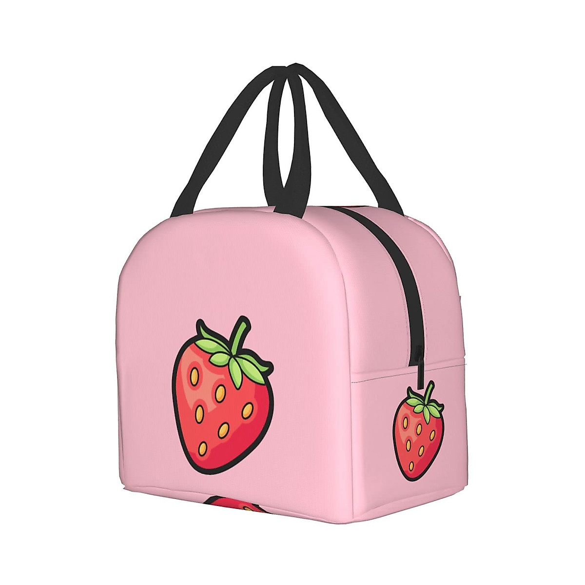 Ucsaxue Cute Strawberry Cartoon On Pink Lunch Bag Reusable Lunch Box Work Bento Cooler Reusable Tote Picnic Boxes Insulated Container Shopping Bags For Adult Women Men