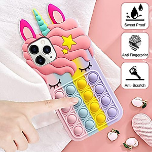 HoneyAKE Fidget Toys Phone Case for iPhone 11 Pro Max Case Bubble Bumper Protective Soft Silicone Shockproof Stress Reliever Pop Phone Cover Shell for Women Girls iPhone 11 Pro Max 6.5'', Rainbow