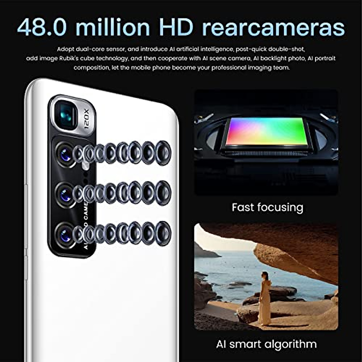 Unlocked Smartphone for Android 11.0-1920 X 1080 HD Touch Screen, 5.5 Inch Cell Phone with Octa Core Processor, 5G WiFi Dual Band, 5MP + 8MP, Long Lasting Battery, White