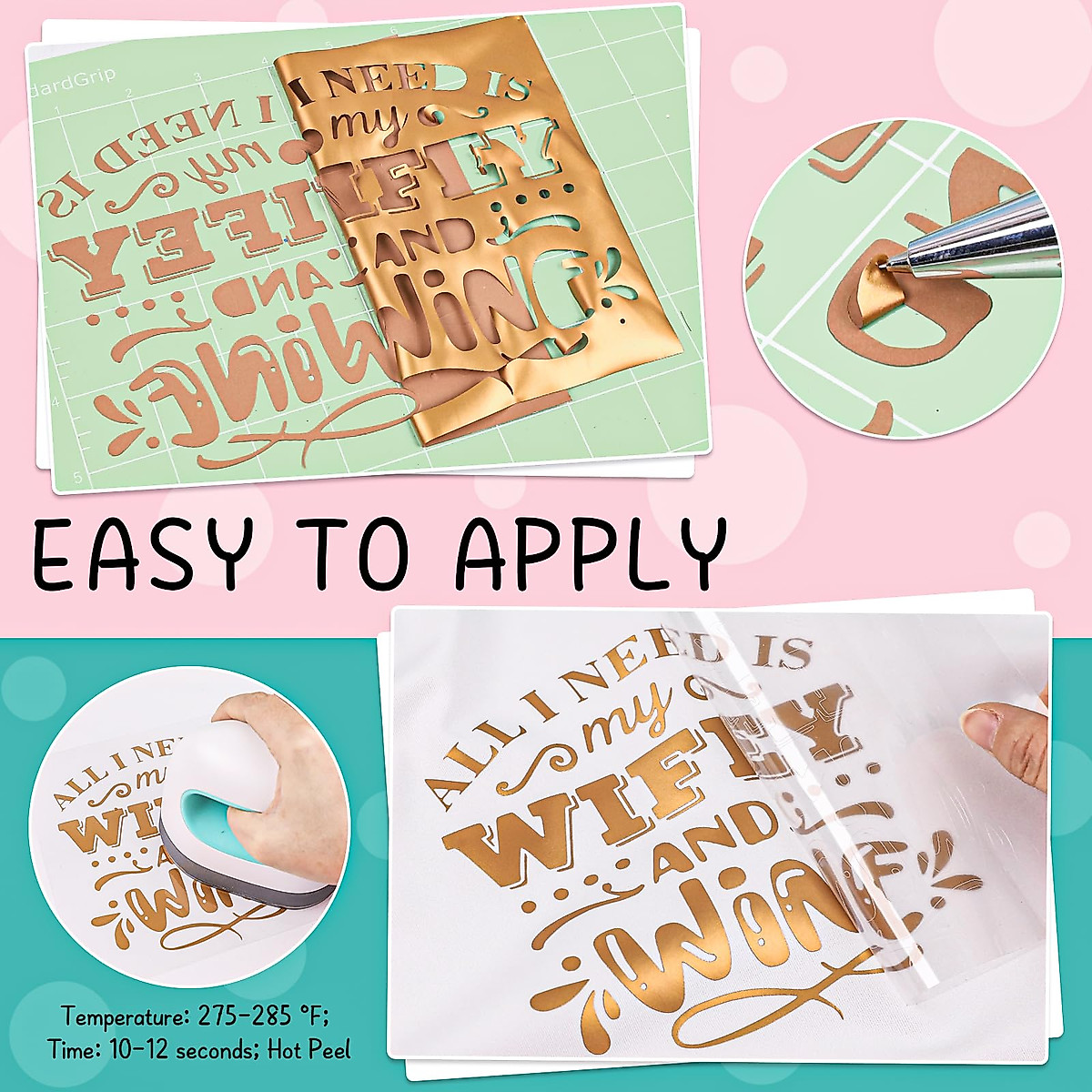 VINYL FROG Matte Metallic Heat Transfer Vinyl Roll 12" x6ft Metallic Satin HTV Vinyl - Copper Pearlescent Iron on Vinyl for T-Shirts, Heat Press Vinyl for DIY Craft Designs