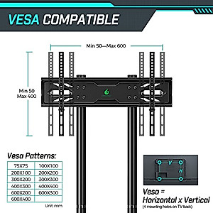 Greenstell TV Stand with Power Outlet, Mobile TV Cart on Wheels for 32-85 inch LED LCD Flat Curved Panel Screens TVs up to 132lbs, Height Adjustable Rolling TV Stand with AV Shelf, Max VESA 600x400mm