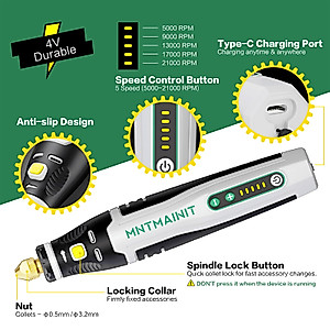 Cordless Rotary Tool, 5 Speed USB Charging Rotary Tool Kits with 62 Accessories，Multi-Purpose 4V Variable Power Rotary Tool for Sanding, Cutting Polishing, Drilling, Engraving, DIY Creations. (Black)