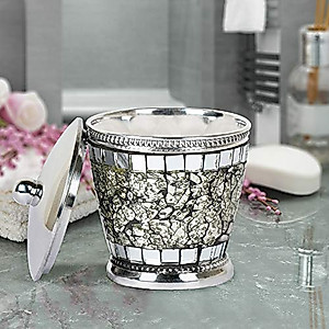 nu steel Iceberg Ice Collection Qtip Dispenser Bathroom Vanity Metal Storage Organiser Canister Apothecary Jar for Cotton Swabs, Rounds, Balls, Ice Mosaic Finish