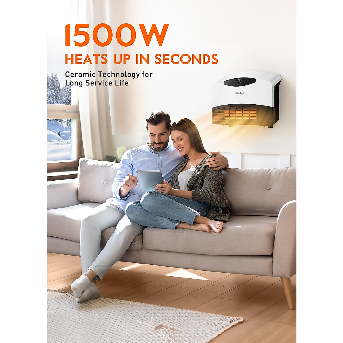 GiveBest Electric Wall Heater with WiFi and Remote Control, Floor or Wall Mounted Heater, Large Room Coverage, 3 Heating Modes, 1500W Fast Heating Space with Thermostat for Indoor Room Use