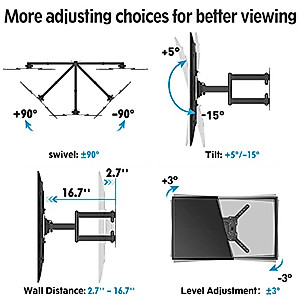 MOUNTUP UL Listed TV Wall Mounts TV Bracket for Most 26-55 Inches TVs, Full Motion TV Wall Mount with Swivel and Extend 17.7 Inch, TV Mount with Swivel Articulating Support, Max VESA 400x400mm, MU0009