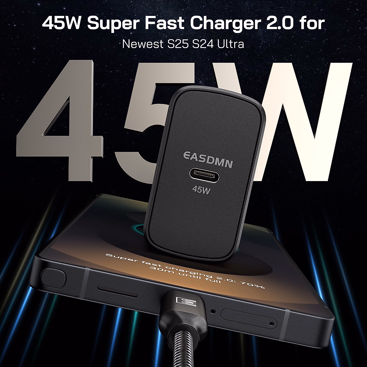 45W Super Fast Charger Type C, [2 Pack] 45 Watt USB-C Charger PD/PPS Wall Charging Block for Samsung Galaxy S25 Ultra/S25+/S25/S24/S23 Ultra/S23+/S22 Ultra/S22+/S20 Ultra, Tab S8(with 2X 10ft Cable)