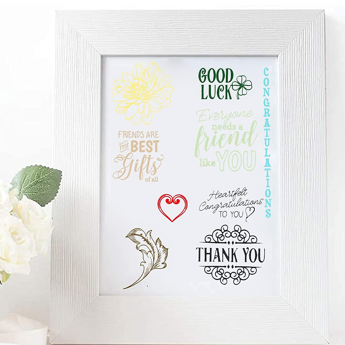 Blessing Words Flowers Leaves Clear Stamps for Card Making Decoration DIY Scrapbooking, Transparent Rubber Seal Stamps for Photo Card Album Crafting Supplies.